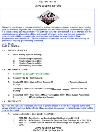 Steel Building Specifications - Rok-Bilt Steel